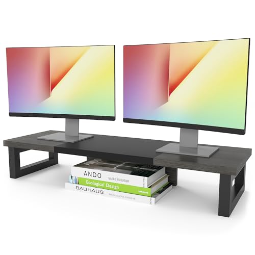 WESTREE Dual Monitor Stand Riser, Wood and Steel Monitor Stand Riser ...