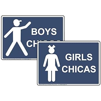 Amazon.com : Girls Boys Restroom Bilingual Sign Set, 7x5 in. Navy ...