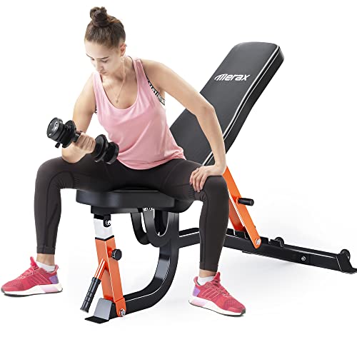 Merax Adjustable Workout Bench with Resistance Bands, Folding Utility 800LBS Super Max Weight ...