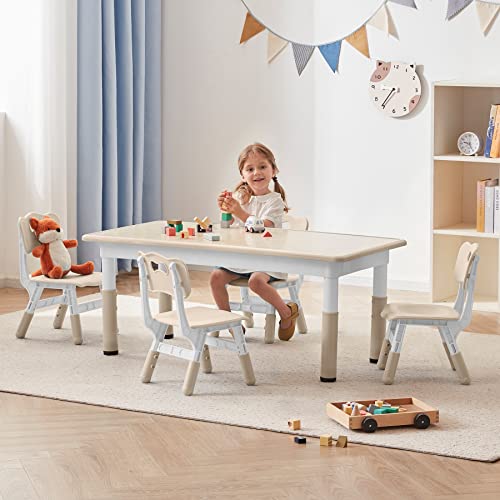 Toddler Table and Chairs Set for 4, Doreroom 49''L x 25''W Kids Study ...