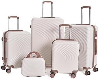 Limra 5 Piece Hardside Luggage Trolley Bags Modern Design Beige/Gold ...