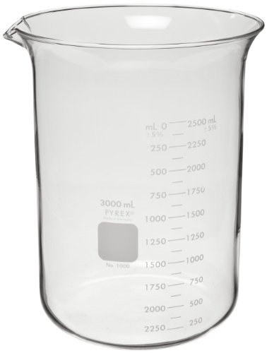 Corning Pyrex 1000-3L Glass 3 Liter Graduated Low Form Griffin Beaker ...