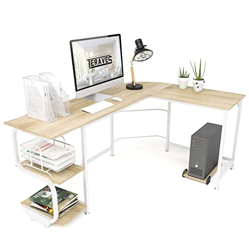 Teraves Reversible L Shaped Desk with Shelves 69“ Corner Computer Desk ...
