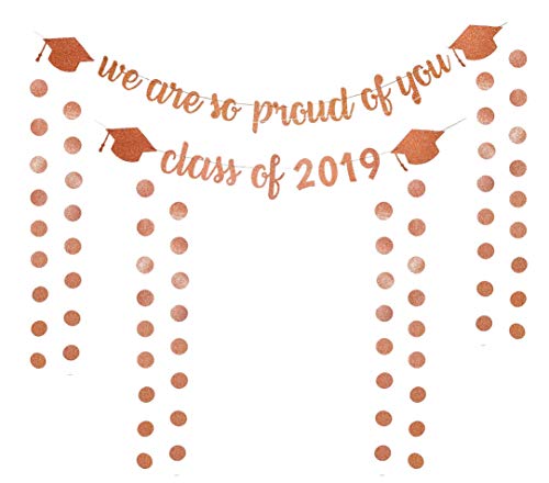 6Pack Glitter Grad Banners Rose Gold Graduation Banner Class of 2019 ...
