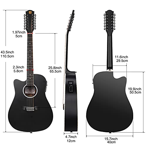 Vangoa LEFT-HANDED 12 String Guitar, Acoustic-electric Cutaway Guitar ...
