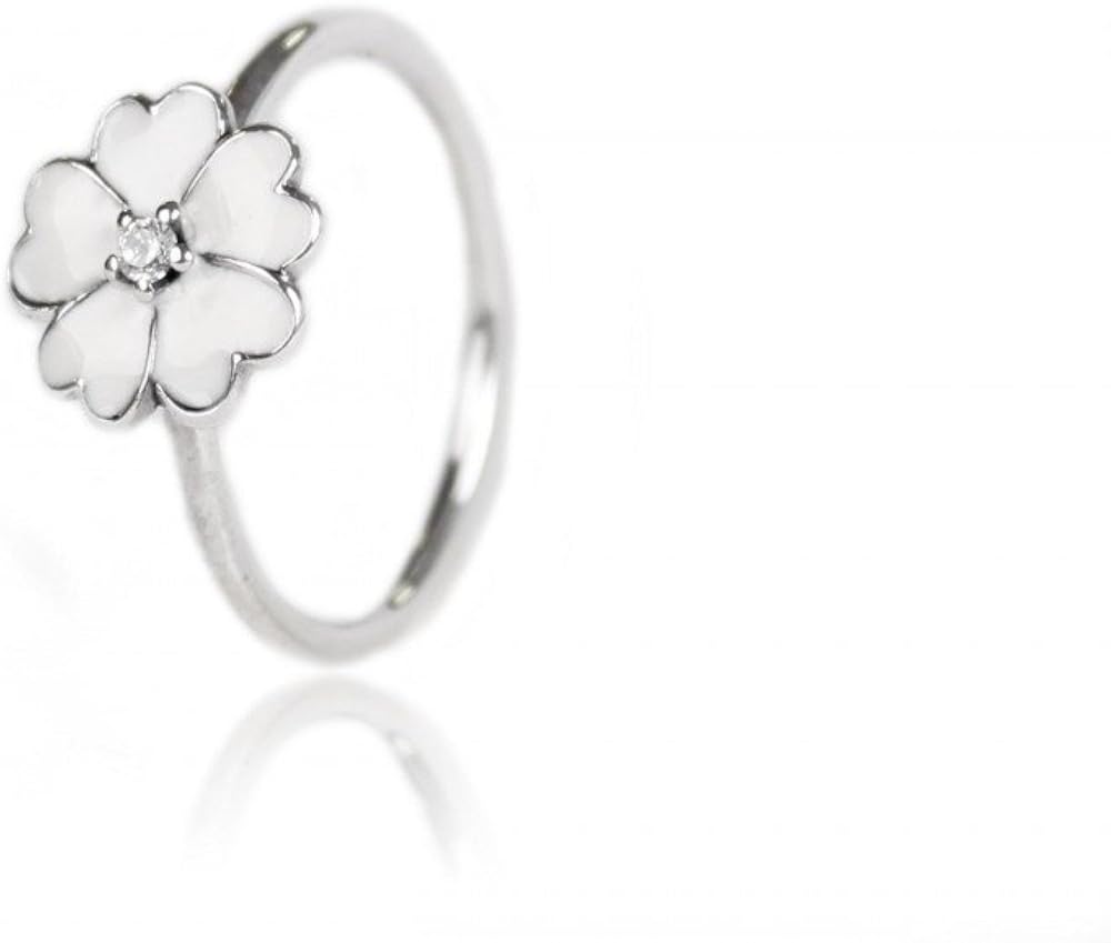 PANDORA para Mujer-Anillo de Flor 925 Plata Esmalte Blanco Zirconia ...