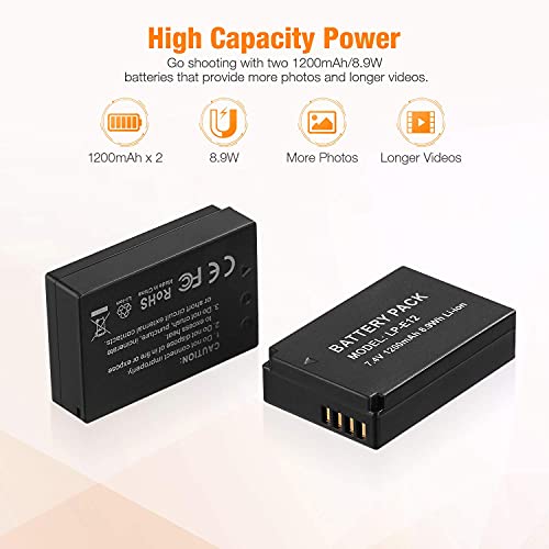 Powerextra 2-Pack of LP-E12 Li-ion Rechargeable Battery and USB Dual Battery Charger for Canon ...