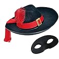 Amazon.com: Black Three Musketeers Hat with Zolo Eye Mask Costume Set ...