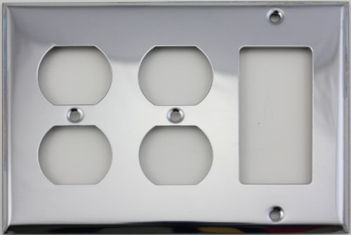 Polished Chrome 3 Gang Cover Switch Plate - 2 Duplex Outlet Openings 1 ...