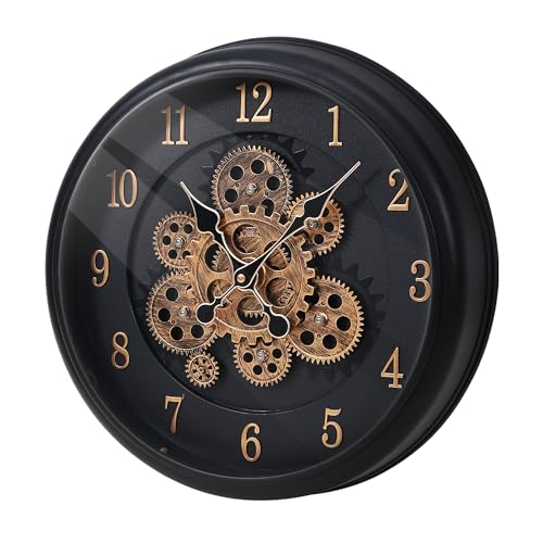 Maxstar Large Moving Gear Wall Clock,16" Vintage Mechanical Battery ...