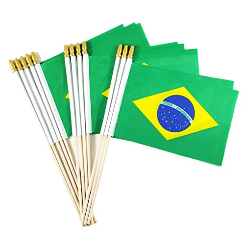 Newperlite Brazil Stick Flag Brazilian Small Mini Hand Held Flags ...