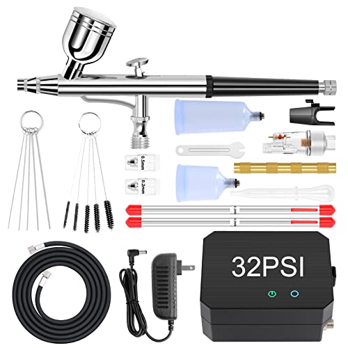 COSVII Airbrush Kit 32PSI Portable Air Brush Gun with Compressor Dual ...