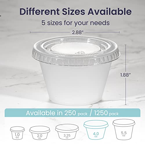 [250 Pack] 4 oz Portion Cups with Lids- Small Condiment Containers for ...