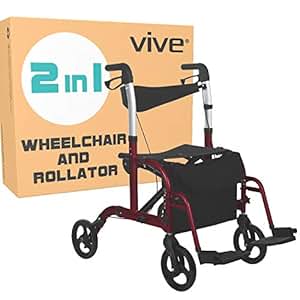 Vive Rollator Walker with Seat - Wheelchair Transport Chair - 8 Inch ...