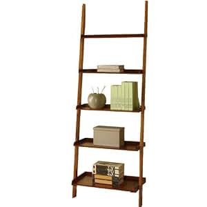 Amazon.com : Mahogany 5-tier Leaning Ladder Book Shelf : Bookcase ...