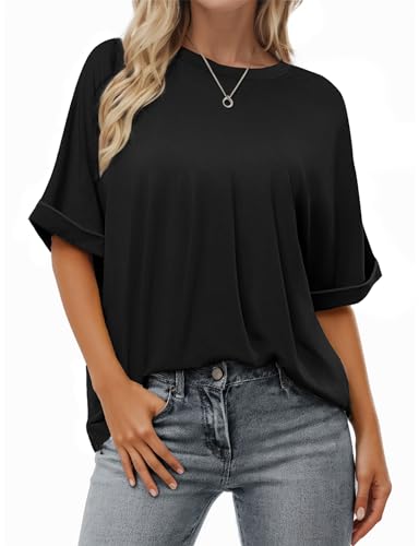 Buauty Womens Oversized Short Sleeve Tshirt, Plus Size Tops Loose Basic Crew Neck Tee, Summer ...