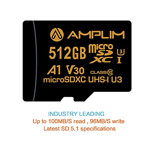 Amplim 512GB Micro SD Card, Extreme High Speed MicroSD Memory Plus Adapter, MicroSDXC SDXC U3 ...