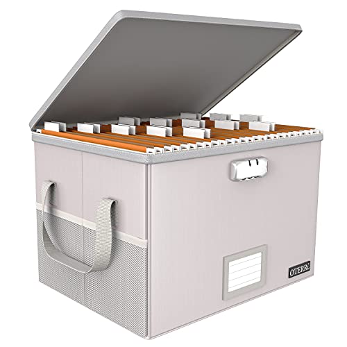 File Box with Lock,Oterri Fireproof Document Box Storage Organizer ...