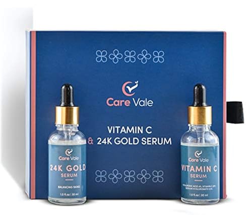 Care Vale Vitamin C Serum with Hyaluronic Acid and 24K Gold Serum, 2 Pc ...