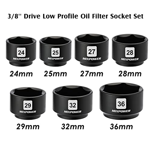MIXPOWER 7 Pieces 3/8" Drive Low Profile Oil Filter Socket Set, 24mm ...