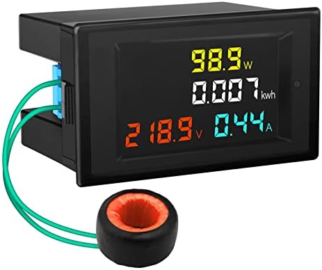 DROK AC Power Meter, AC 80-300V 100A Voltage Current Color LCD Display Panel, Digital Voltmeter ...
