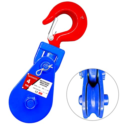 YATOINTO 4 ton Snatch Block with Hook, 4.5" Sheave 1/2" Inch Wire Rope ...