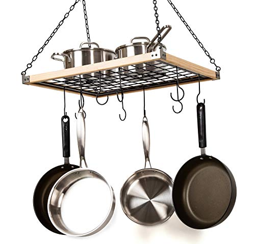 Soduku Pot Pan Rack with Shelf Grid, Ceiling Mounted Hanging Multi ...