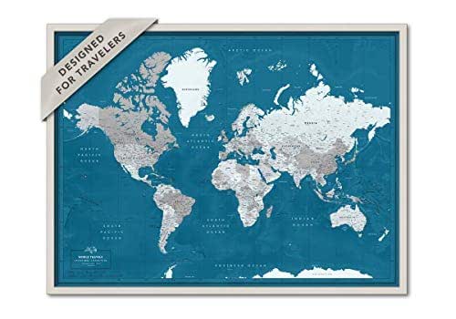 Amazon.com: Push Pin Wall Map Framed | Personalized World Map with Pins ...