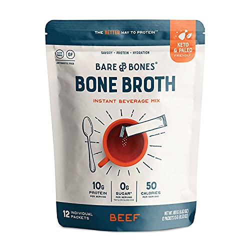 Bare Bones Bone Broth Instant Powdered Mix, Beef, Pack of 12, 15g ...