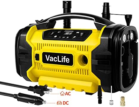 VacLife Tire Inflator, 12V DC / 110V AC Dual Power Portable Air Compressor for Car Tires & Home ...