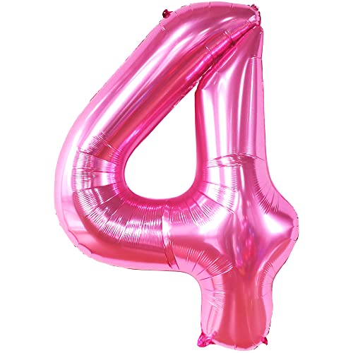 Giant, Pink Number 4 Balloons - 40 Inch | Hot Pink 4 Birthday Balloon ...
