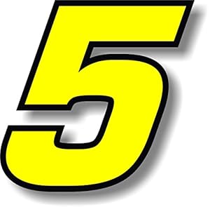 Vinyl sticker/decal Yellow (Black outline), square font, race number 5 ...