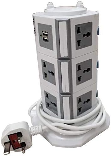 4 Way Multifunction Vertical Extension Socket 11 Hole with 2 USB hole ...