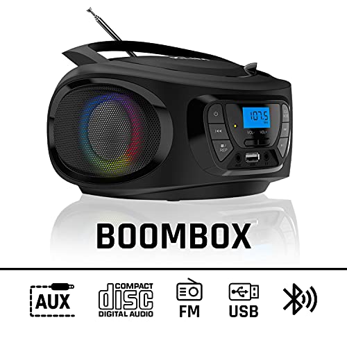 KLIM Boombox Portable Audio System. FM Radio, CD Player, Bluetooth, MP3, USB, AUX + Includes ...