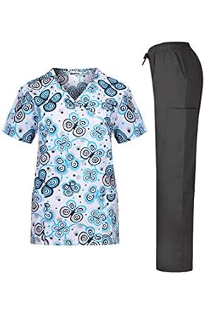 Amazon.com: MedPro Women's Printed Medical Scrub Set Mock Wrap Top and ...