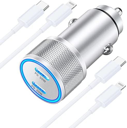 [Apple MFi Certified] iPhone Fast Car Charger, 40W Dual USB-C PD Rapid Car Charger, All-Metal ...