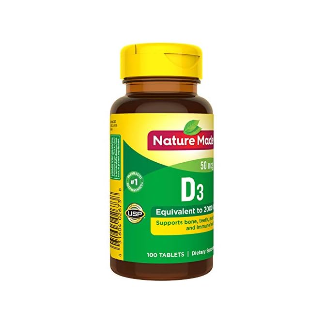 Nature Made Vitamin D3, 100 Tablets, Vitamin D 2000 IU (50 mcg) Helps ...