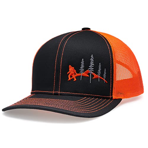 LARIX Trucker Hat Wild Bigfoot Hat Black Orange Sasquatch Hat Bigfoot ...