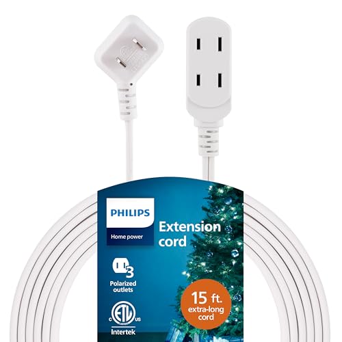 Philips Extension Cord, 15 Ft, 3-Outlet Flat Plug Extension Cord, Flat ...