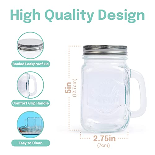 Estilo Mason Jar Mugs with Handle 16 oz, Small Mason Jars 16 oz, Mason Jars with Handle, Mason ...
