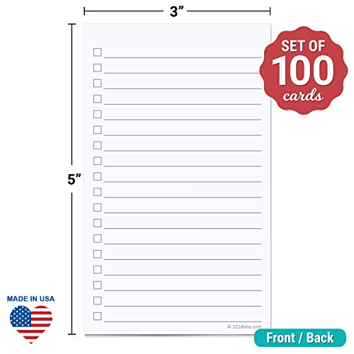 321Done Checklist Cards (Set of 100) 3" x 5" - Double Sided Index Cards ...