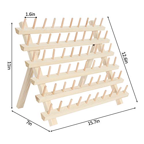 60-Spool Thread Rack, Wooden Thread Holder Sewing Organizer ...