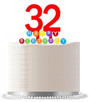 CakeSupplyShop Item#032WCD - Happy 32nd Birthday Party Red Cake Topper ...