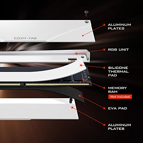 EZDIY-FAB 5V ARGB Memory RAM Cooler DDR Heatsink for DIY PC Game MOD DDR3 DDR4, Plating ARGB ...