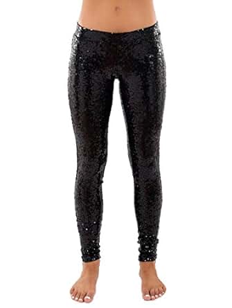 Black Sequin Leggings - Shiny Black Tights for Women at Amazon Women’s ...