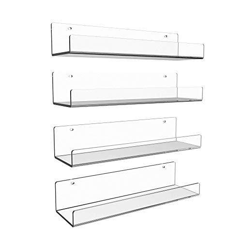 NRdisplay Clear Acrylic Shelves for Wall, 15 Inches Floating Invisible ...