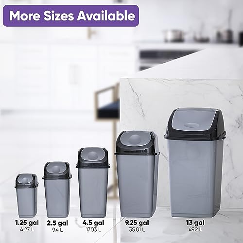 Superio Small 2.5 Gallon Plastic Trash Can with Swing Top Lid, Compact ...