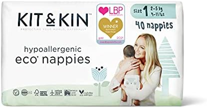 Kit & Kin Eco Nappies Size 1 Hypoallergenic and Sustainable (38 x 4 ...