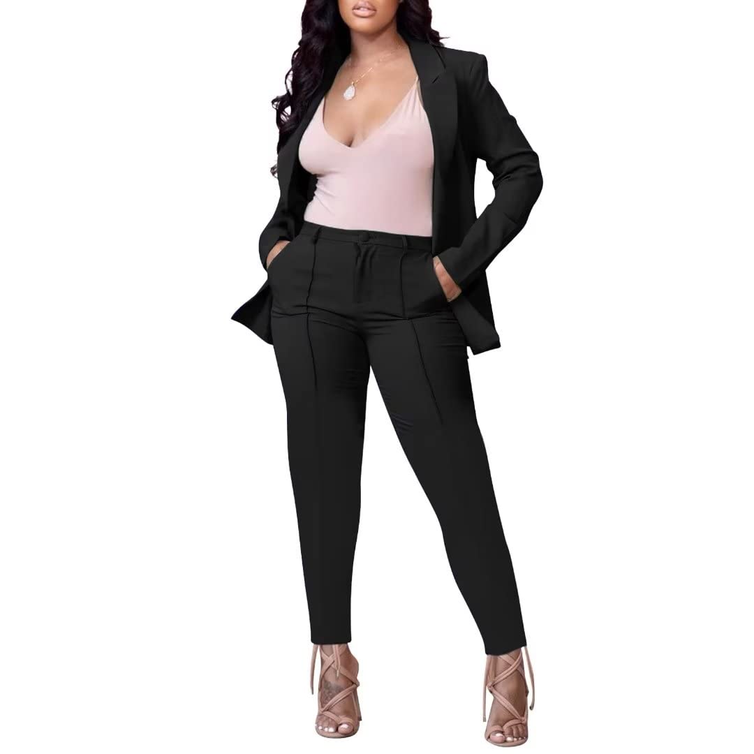 Women Open Front Long Sleeve Blazer and Pants Set Sexy Bodycon Business ...