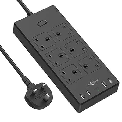 Extension Lead with USB Slots, 6 Way Outlets 4 USB ports(5V/3.4A) Multi ...